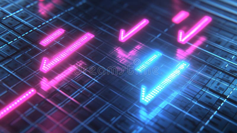 Bright Electronic Check Marks Illuminated on a Modern Grid Pattern ...