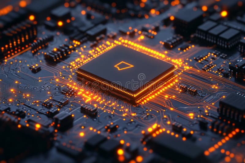 Bright Electronic Chip Surrounded by Glowing Circuits. this Image ...