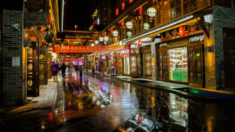 Bright and Elegant Night Streets of China Editorial Stock Image - Image ...