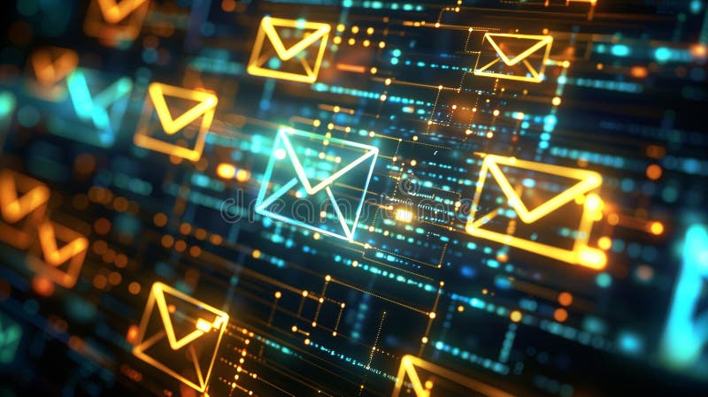 Bright Email Symbols Emerging from a Digital Matrix Stock Illustration ...