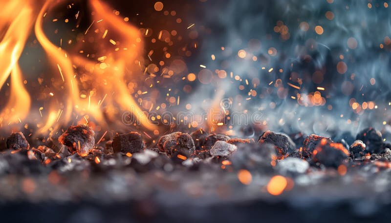 Bright Embers with Orange Flames and Scattered Sparks. Stock Image ...