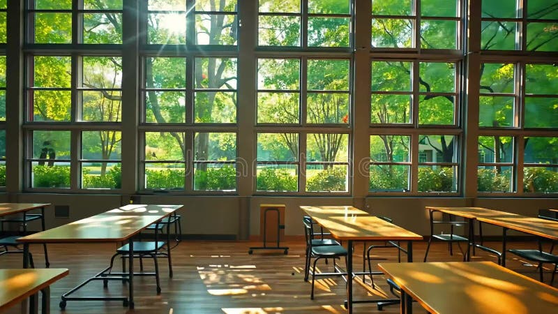 Empty Classroom with Sun Shining through Windows Stock Video - Video of ...