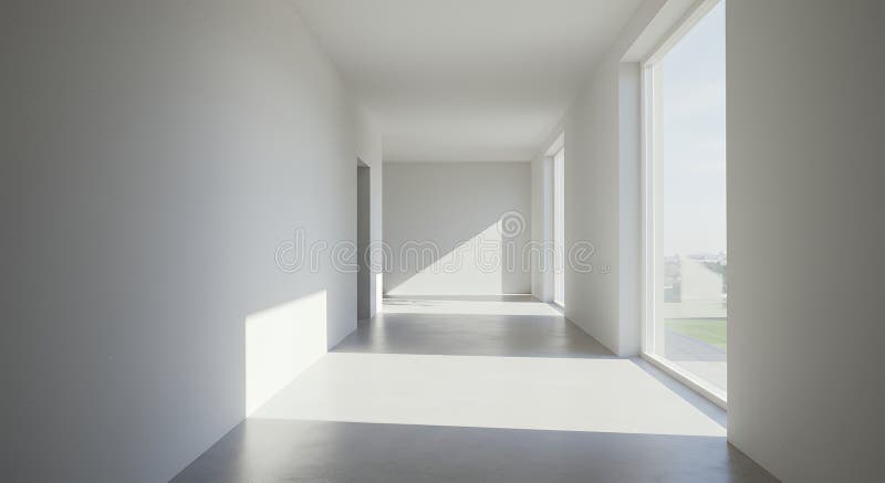 Bright Empty Hallway Interior with Light Streaming through Large ...