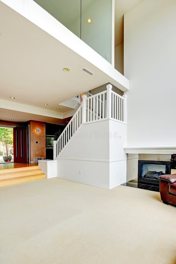 Bright Empty House Interior with Loft Stock Photo - Image of estate ...
