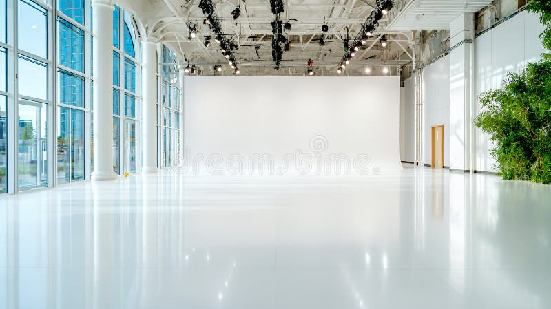 Spacious Empty Hall with White Walls, Large Windows and Shiny Floor ...