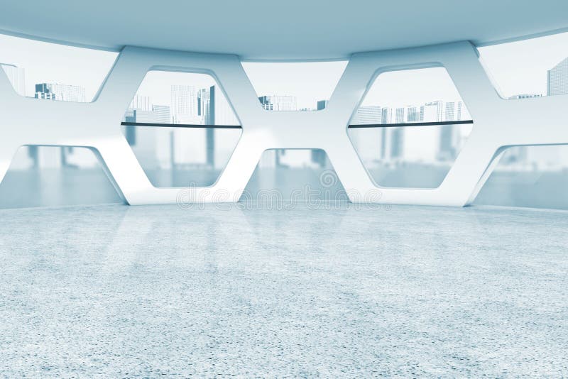 Bright Empty Office Abstract Interior in Blue Key. 3d Rendering Stock ...