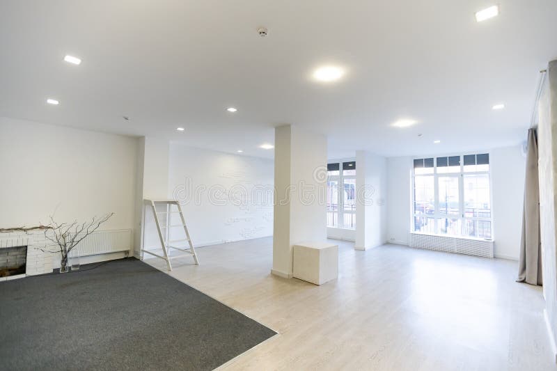 Bright Empty Office Interior, White Large Office Space. Stock Photo ...