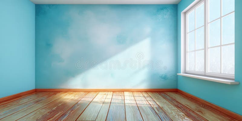 Generative AI Bright Empty Room with Large Window Sunlight Soft Blue ...