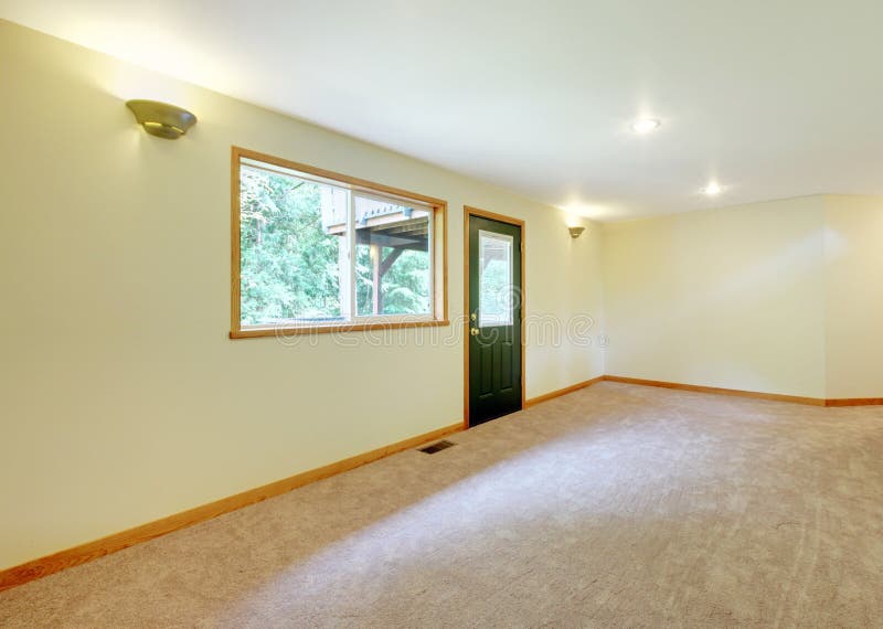 Empty New Green Room with Beige Carpet. Stock Photo - Image of window ...