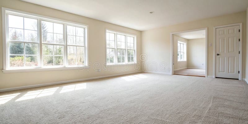 Bright Empty Room with Carpet and Windows Stock Image - Image of design ...