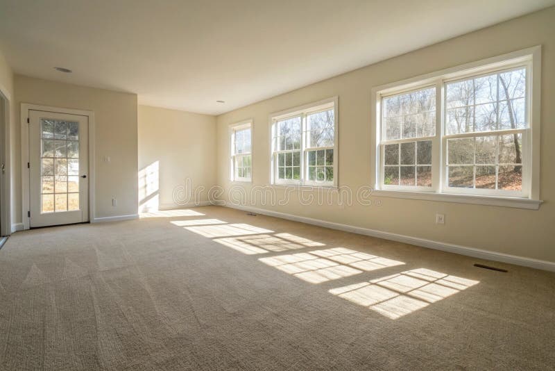 Bright Empty Room with Carpet and Windows Stock Illustration ...