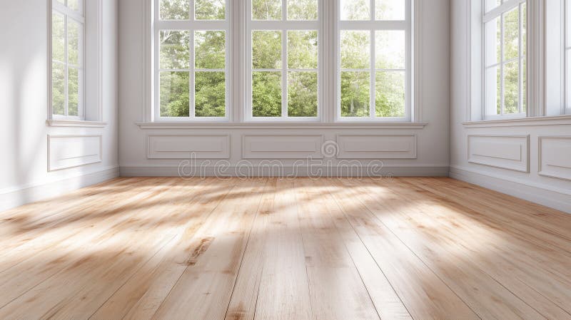 Bright Empty Room with Large Windows and Hardwood Floor for Interior ...