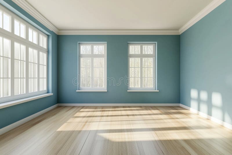 Bright Empty Room with Large Windows and Wooden Floor Stock Image ...