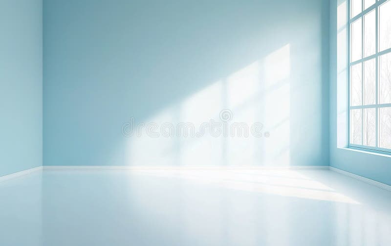 A Bright, Empty Room with Light Blue Walls and Sunlight Streaming ...