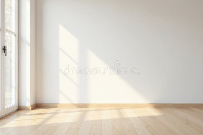 Bright Empty Room, Light Wood Floor, Large White Wall , Rustic, Texture ...