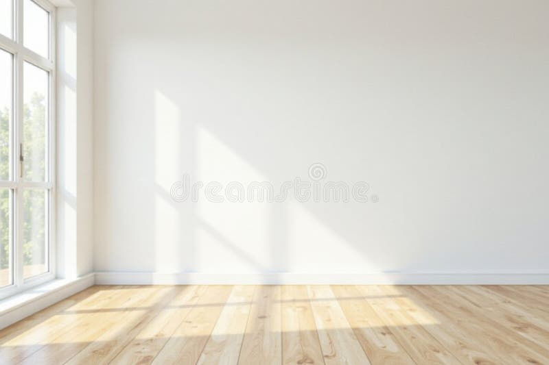Bright Empty Room, Light Wood Floor, Large White Wall , Texture ...