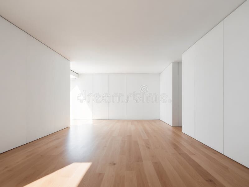 Bright Empty Room with White Walls and Wooden Floor. Stock Image ...