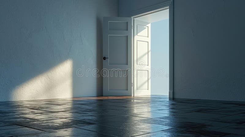 Bright Empty White Residential Room with Open Door Stock Illustration ...