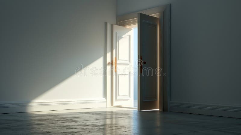 Bright Empty White Residential Room with Open Door Stock Illustration ...
