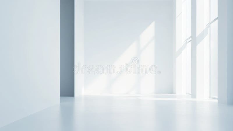 Bright Empty White Room with Large Windows Casting Soft Sunlight Onto ...