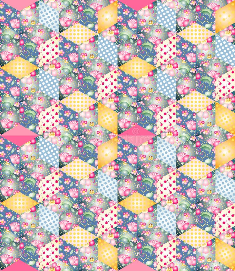 Bright Seamless Patchwork Pattern in Red Colors. Patches with Floral ...