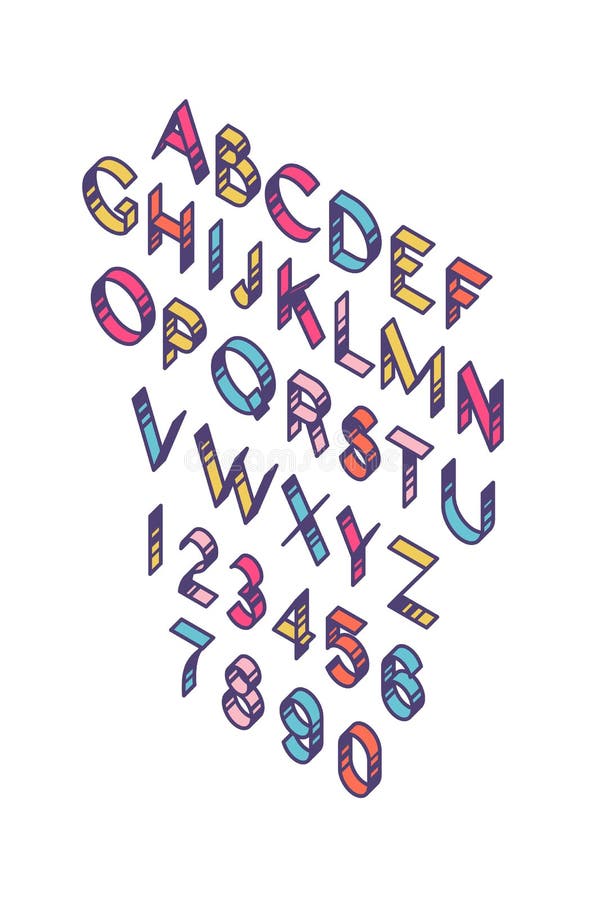 Bright English Font. Vector. Linear, Contour Letters. Isometry, 3D ...