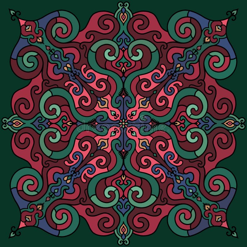 Square Vector Composition with Traditional Nomadic Ornaments in Radial ...