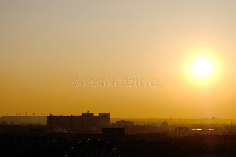 Bright Evening Sun Over an Abstract Silhouette City. Stock Image ...