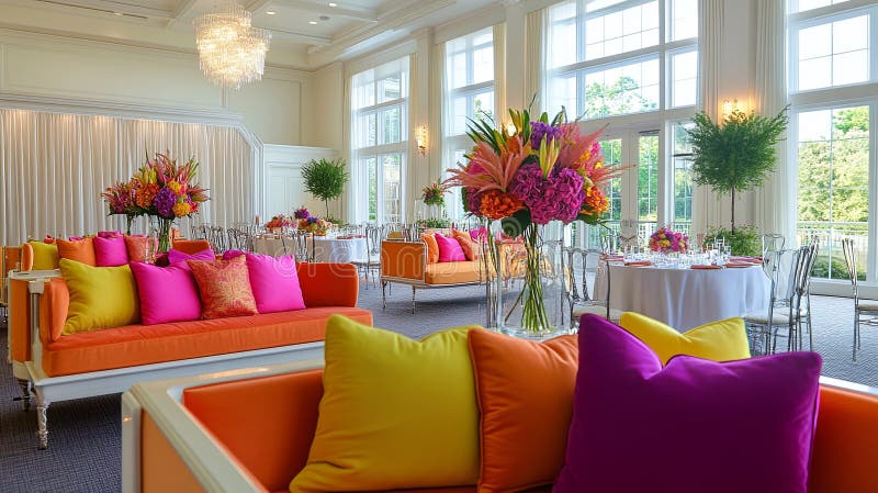 Bright Event Space Elegant Seating Colorful Decorations Digital Stock ...