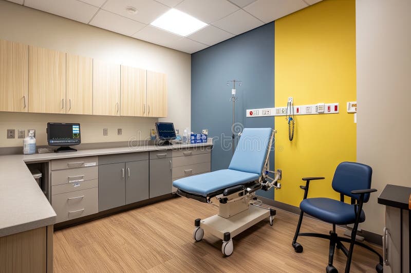 A Bright Exam Room Featuring Clean Counters, Medical Tools, and a Stock ...