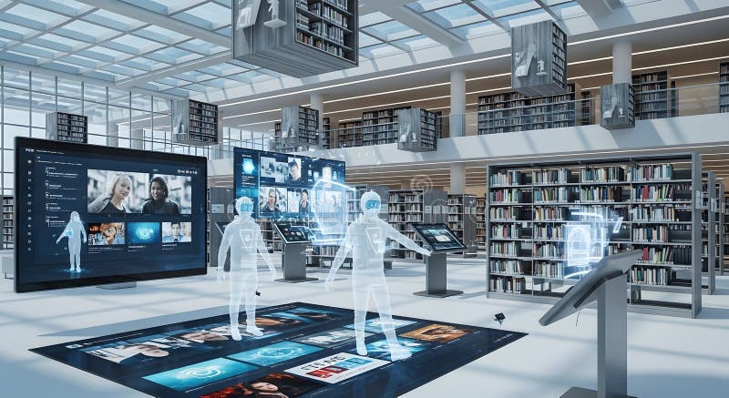 Futuristic Library with Virtual Reality, Holographic Displays and ...