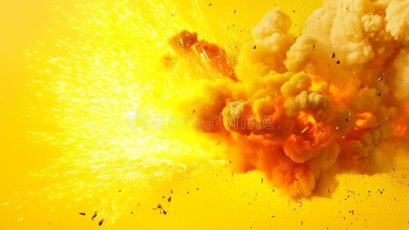 Vivid and Powerful Explosion with Yellow Background and Smoke Effect ...