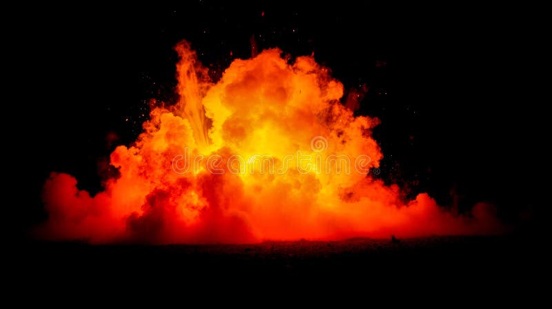 Bright Explosion on Black Background, Fire Burst, Flames and Smoke ...