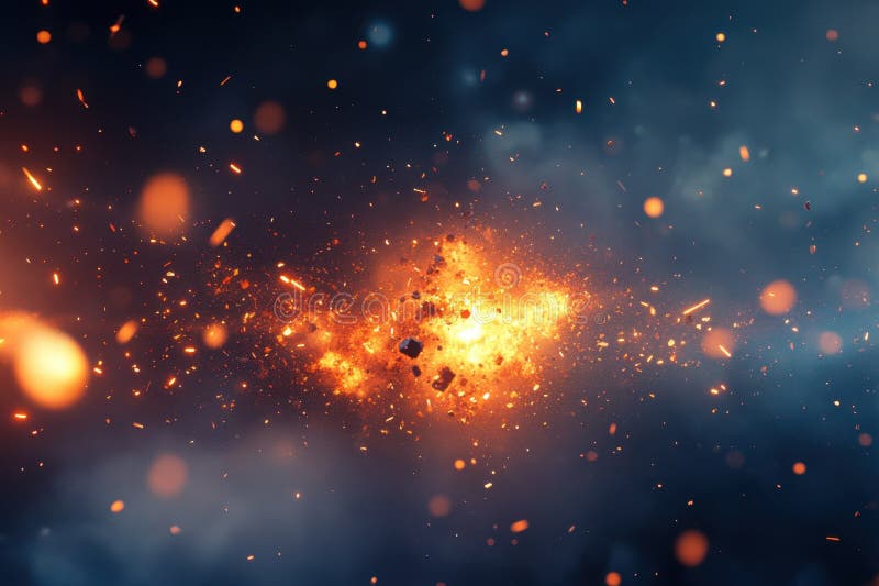 Bright Explosion with Sparks and Smoke in Dynamic Motion at Night Stock ...