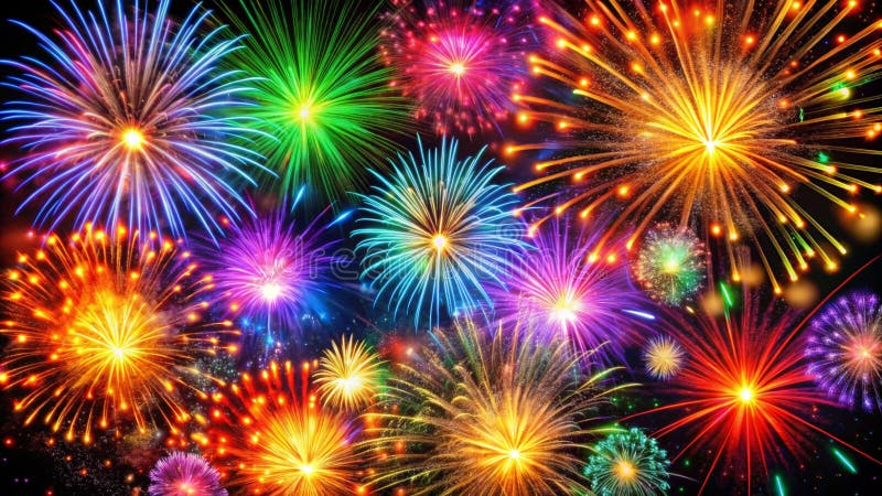 Bright Explosive Fireworks Bursts of Amazing Rainbow Color Stock Image ...