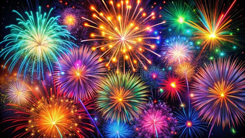 Bright Explosive Fireworks Bursts of Amazing Rainbow Color Stock Photo ...