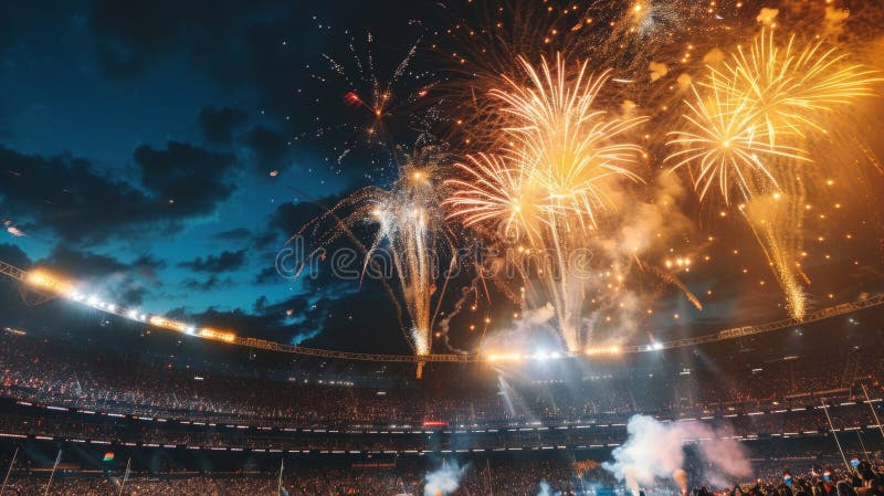 Bright and Explosive Fireworks Lighting Up the Night Sky Above a ...