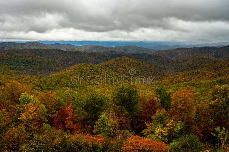 Bright Fall Colors Carpet the Rolling Blue Ridge Mountains Stock Photo ...
