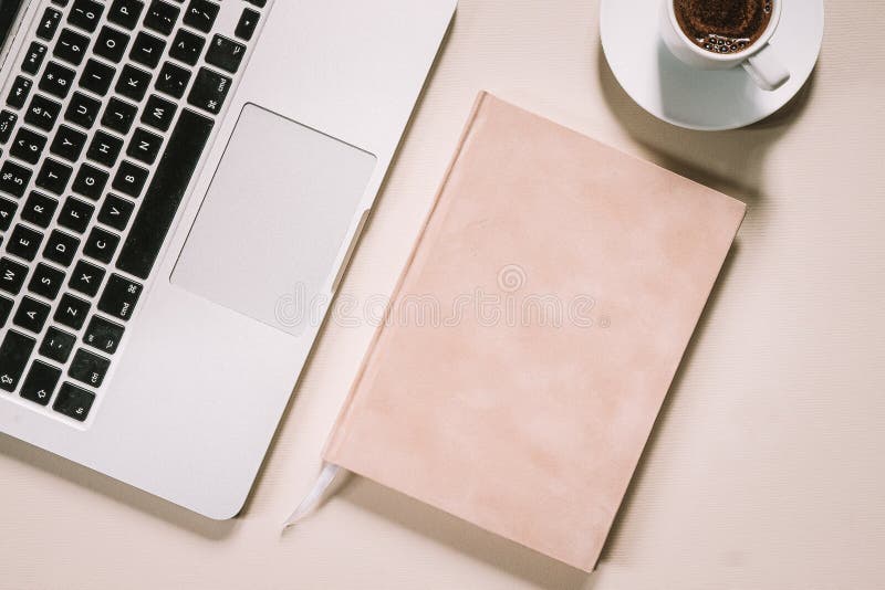 Bright Feminine Banner or Header with a Stylish Workspace with Laptop ...