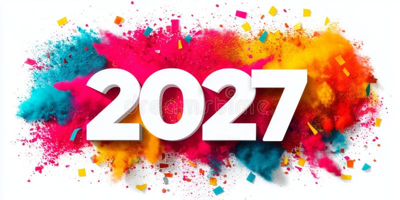 Colorful 2027 New Year Celebration with Vibrant Powder and Confetti ...