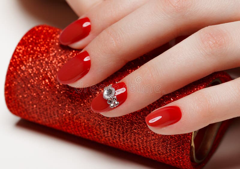 Bright Festive Red Manicure on Female Hands. Nails Design Stock Image ...