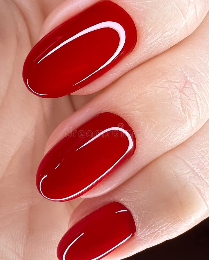 Bright Festive Red Manicure on Female Hands. Nails Design Stock Photo ...