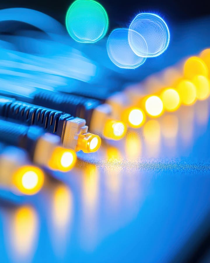 Bright Fiber Optic Cables with Blurred Background and Bokeh Effects ...