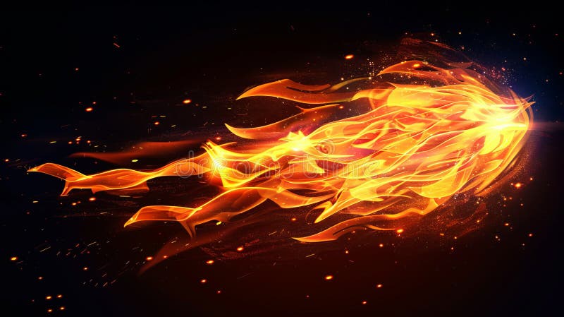 Dynamic Fiery Comet Streaking Across a Dark Night Sky with Vivid Orange ...