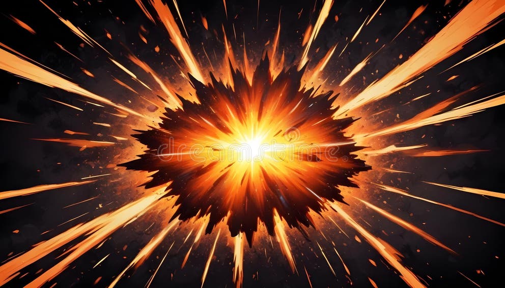 Bright Fiery Explosion with Intense Light Rays and Scattered Particles ...