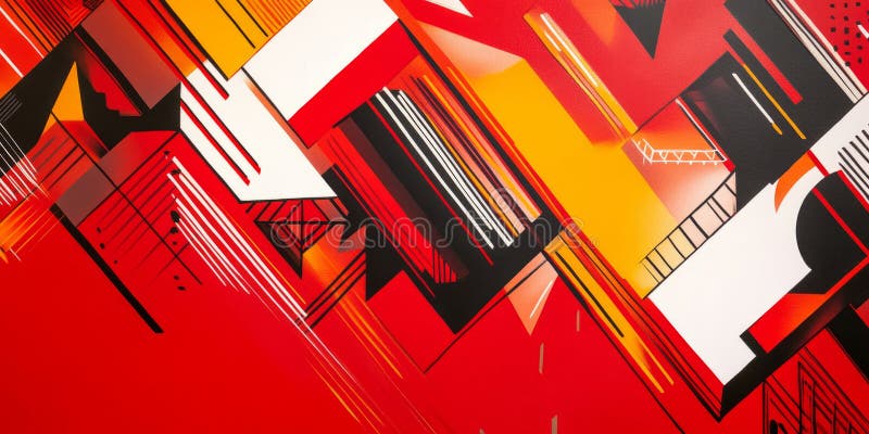 Bright Fiery Red Background Bold Sharp Edged Geometric Shapes Intricate ...