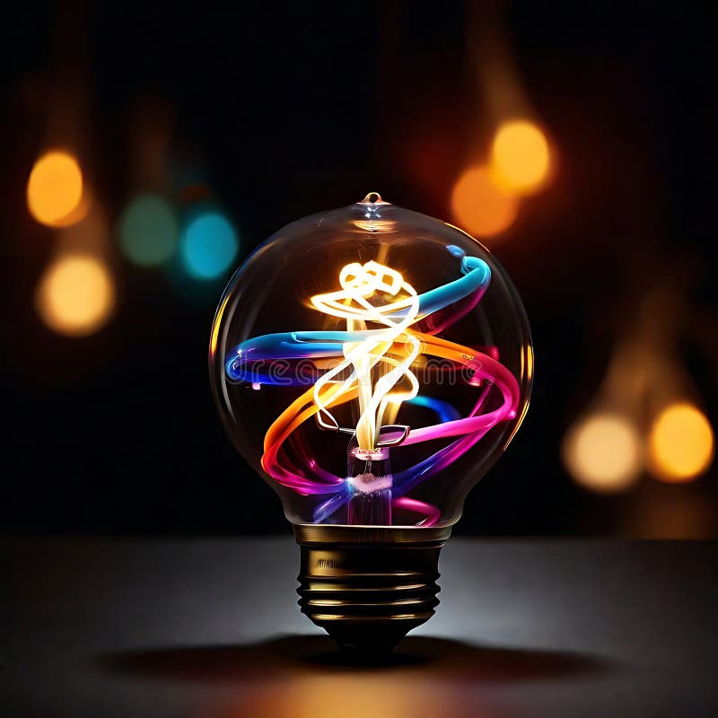 A Bright Filament Bulb Light with Swirl Colorful Smoke on Dark ...