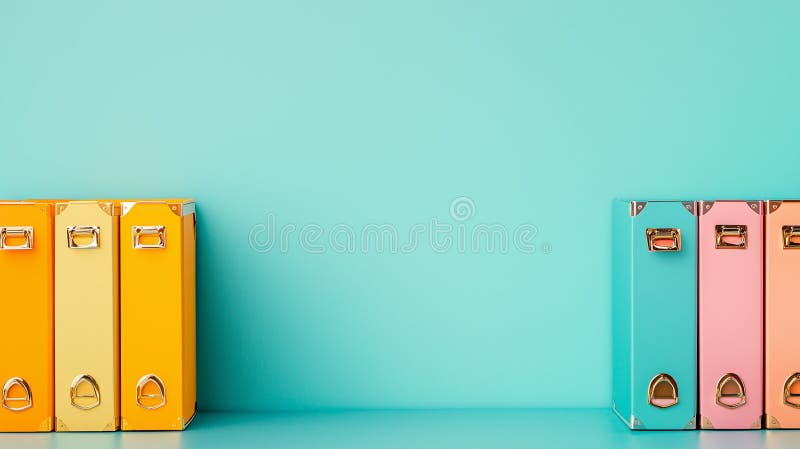 Bright File Storage Boxes on Turquoise Background with Space for Text Stock Illustration ...