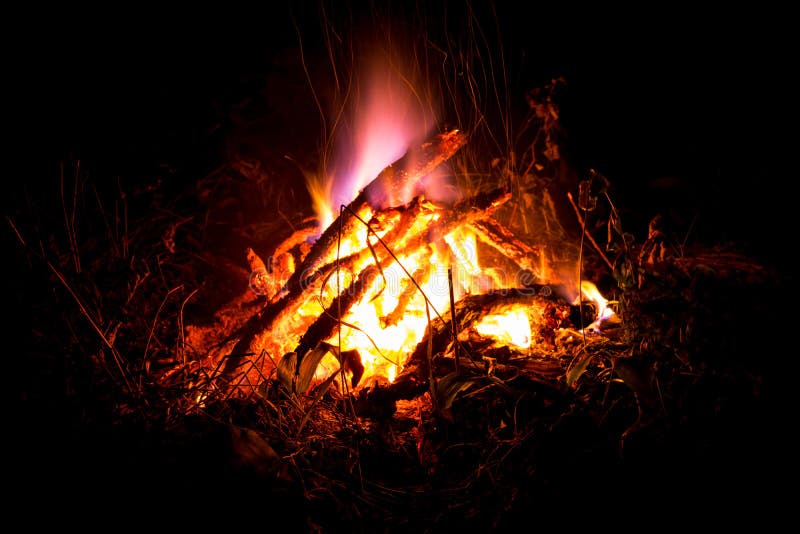 Bright Fire on a Black Background. Stock Photo - Image of coal ...