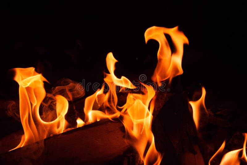 Bright Fire on a Black Background at Night Stock Image - Image of color ...